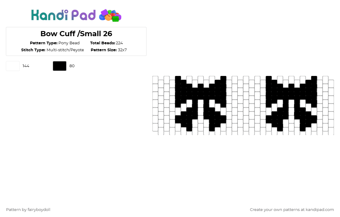 Bow Cuff /Medium 32 Pony Bead Pattern - Kandi Pad | Kandi Patterns ...