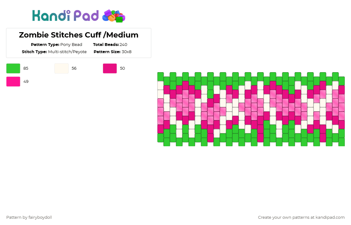 Zombie Stitches Cuff /Medium 30 Pony Bead Pattern - Kandi Pad | Kandi ...