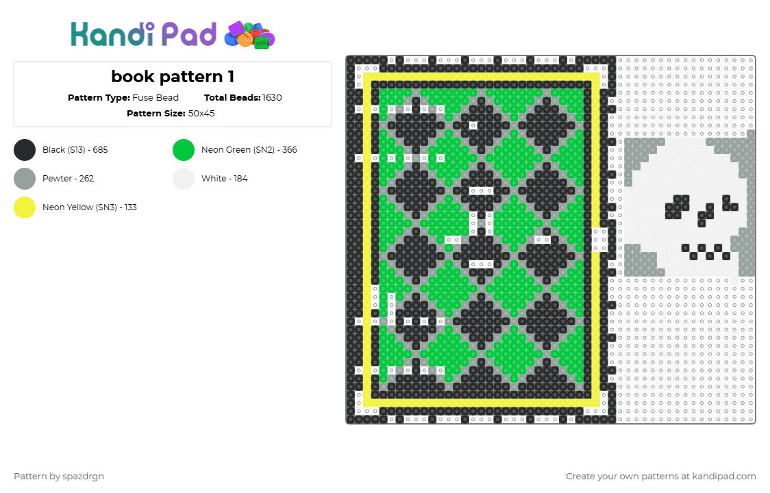Book pattern 1 Fuse Bead Pattern - Kandi Pad | Kandi Patterns, Fuse ...