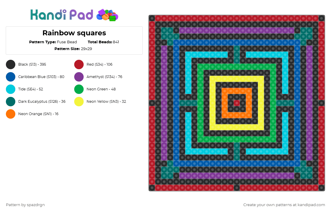 Rainbow squares Fuse Bead Pattern - Kandi Pad | Kandi Patterns, Fuse ...