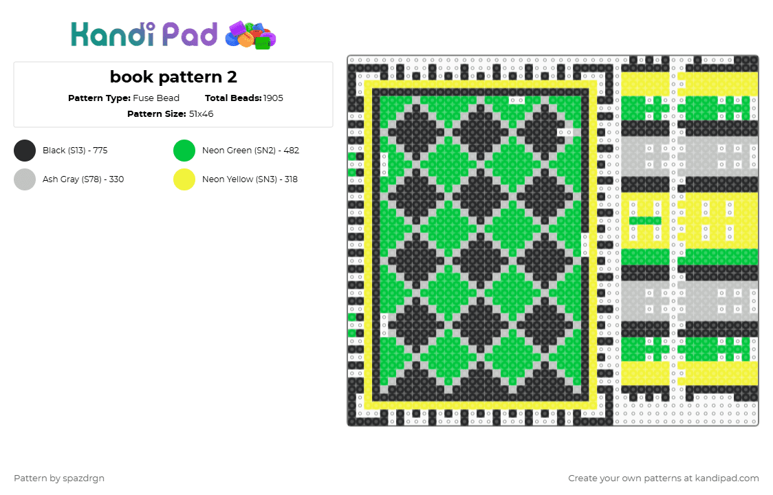 Book pattern 2 Fuse Bead Pattern - Kandi Pad | Kandi Patterns, Fuse ...
