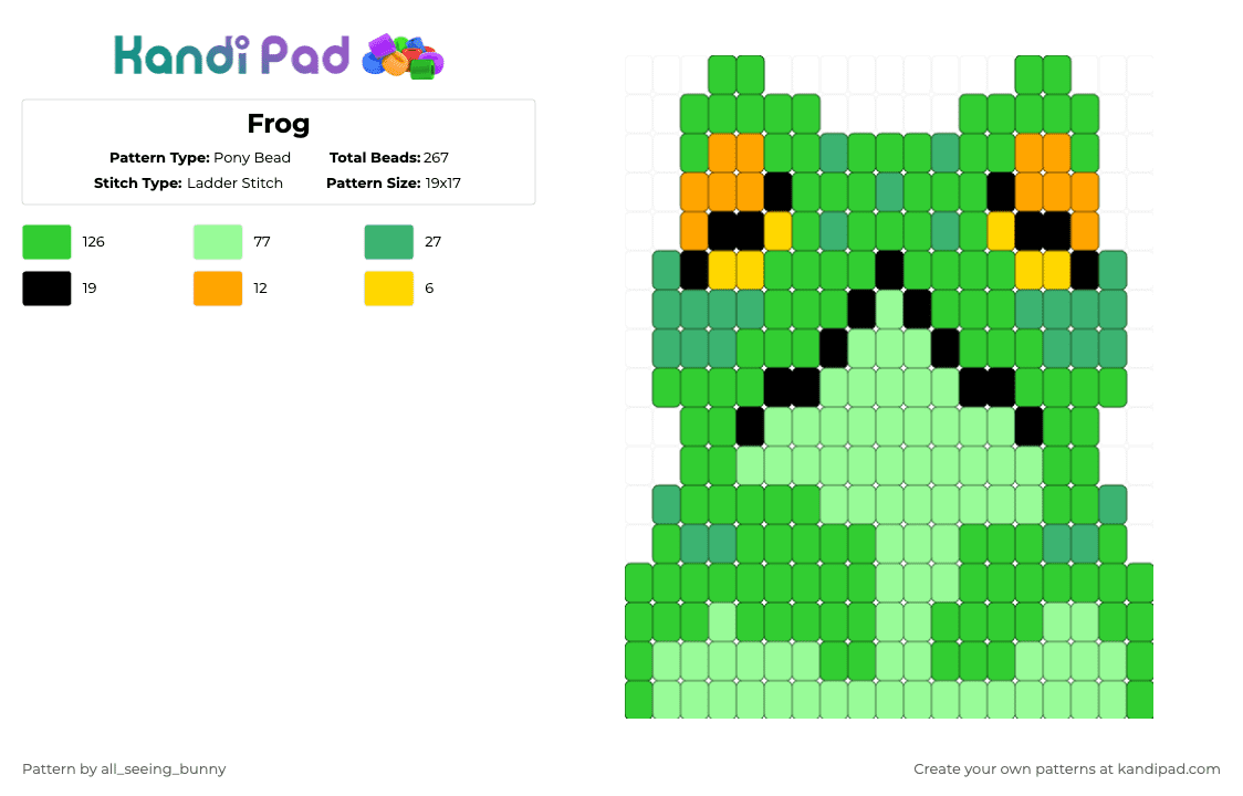 Frog Pony Bead Pattern - Kandi Pad | Kandi Patterns, Fuse Bead Patterns ...