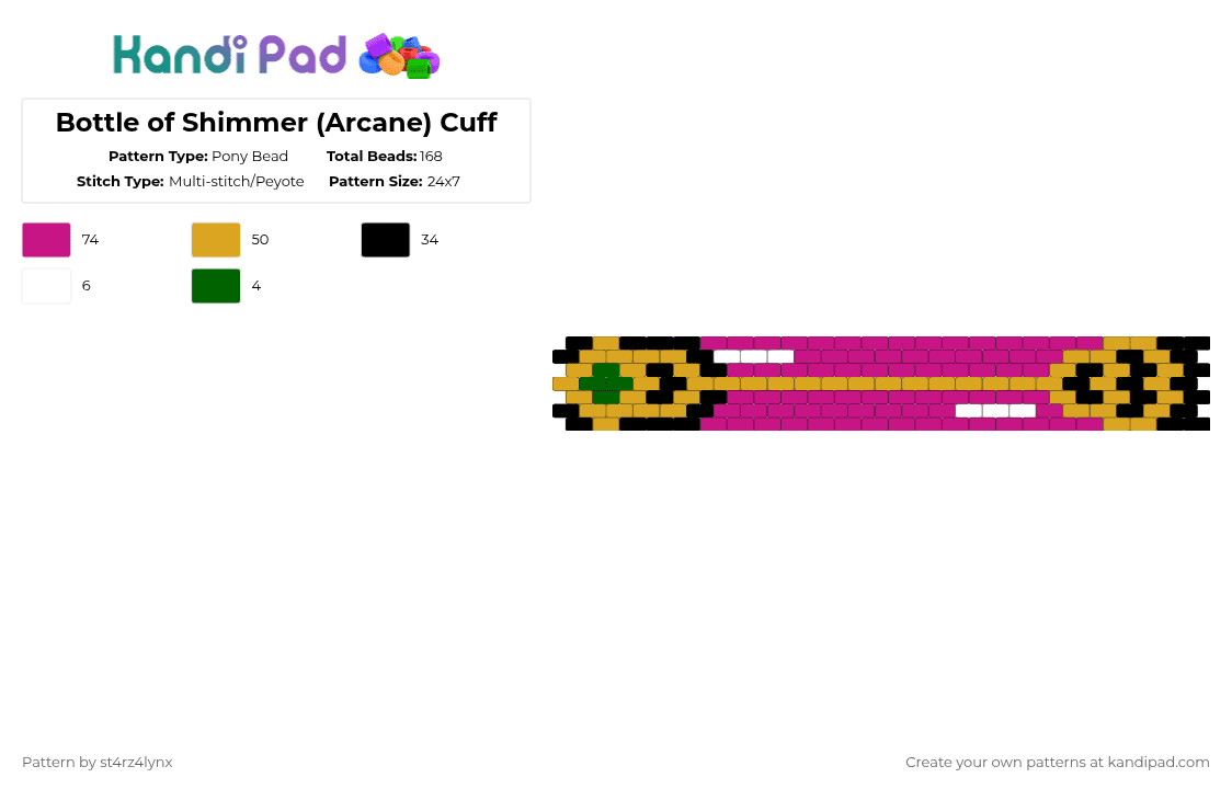 Bottle of Shimmer (Arcane) Cuff Pony Bead Pattern - Kandi Pad | Kandi ...