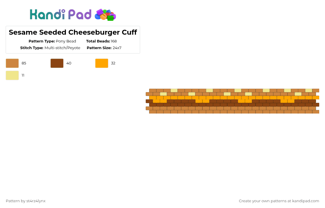 Sesame Seeded Cheeseburger Cuff Pony Bead Pattern - Kandi Pad | Kandi ...