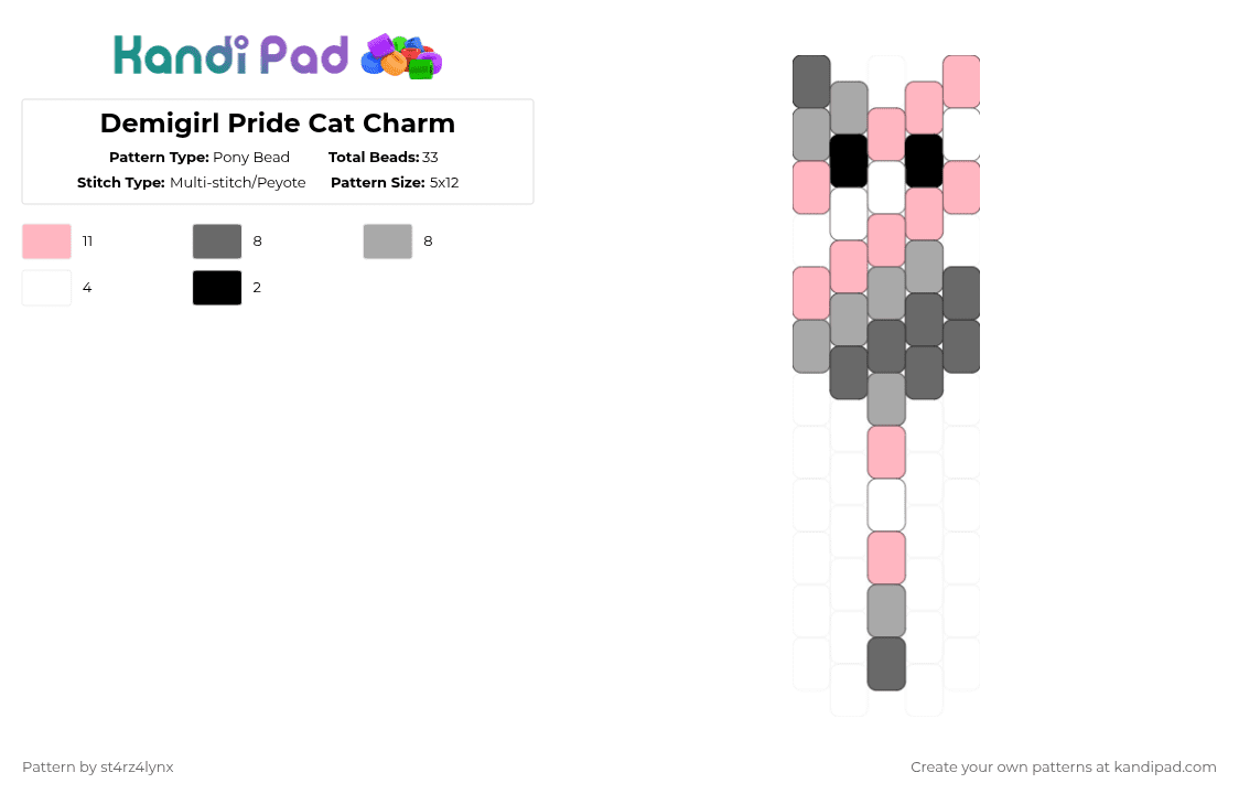 Demigirl Pride Cat Charm Pony Bead Pattern - Kandi Pad | Kandi Patterns ...