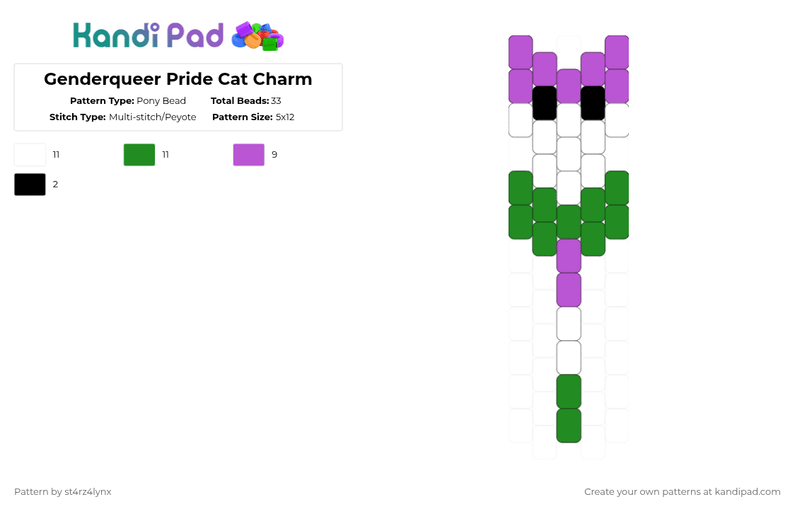 Genderqueer Pride Cat Charm Pony Bead Pattern - Kandi Pad | Kandi ...