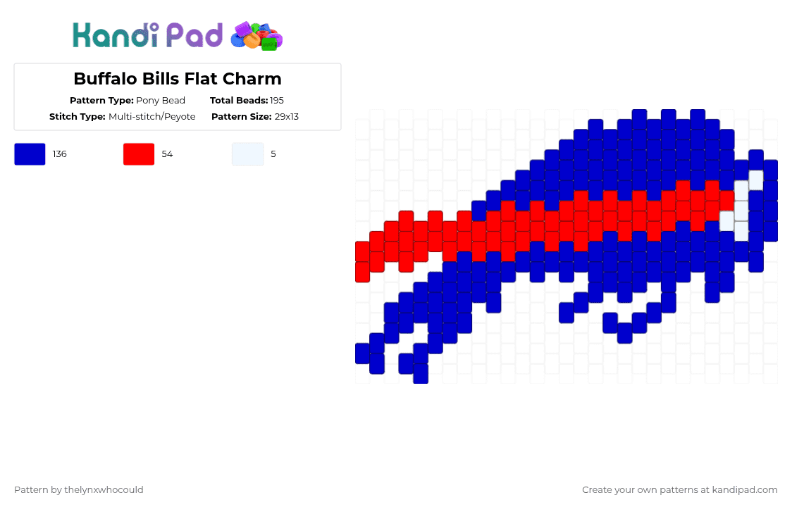 Buffalo Bills Flat Charm Pony Bead Pattern - Kandi Pad | Kandi Patterns ...