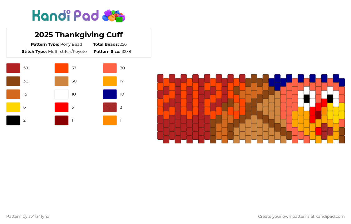 2025 Thankgiving Cuff Pony Bead Pattern - Kandi Pad | Kandi Patterns ...