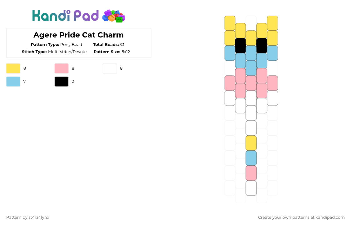 Agere Pride Cat Charm Pony Bead Pattern - Kandi Pad | Kandi Patterns ...