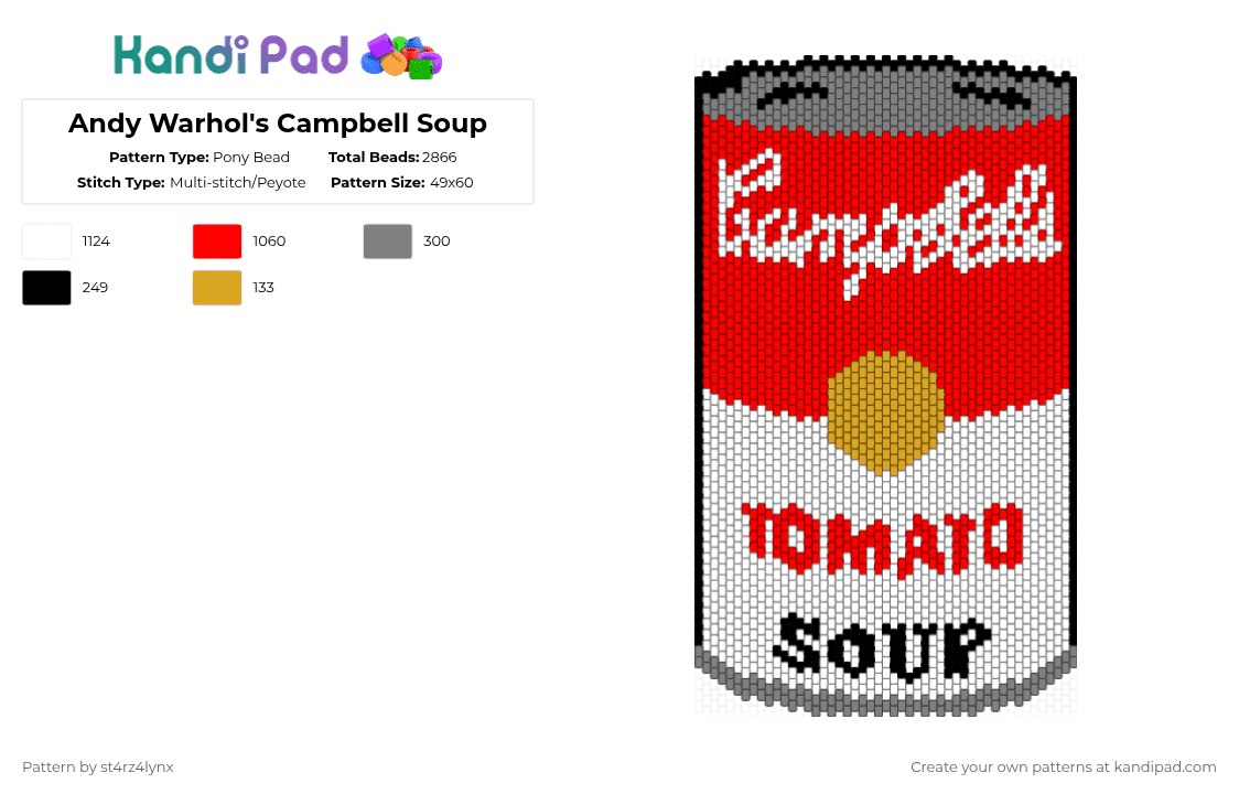Andy Warhol's Campbell Soup Panel Pony Bead Pattern - Kandi Pad | Kandi ...