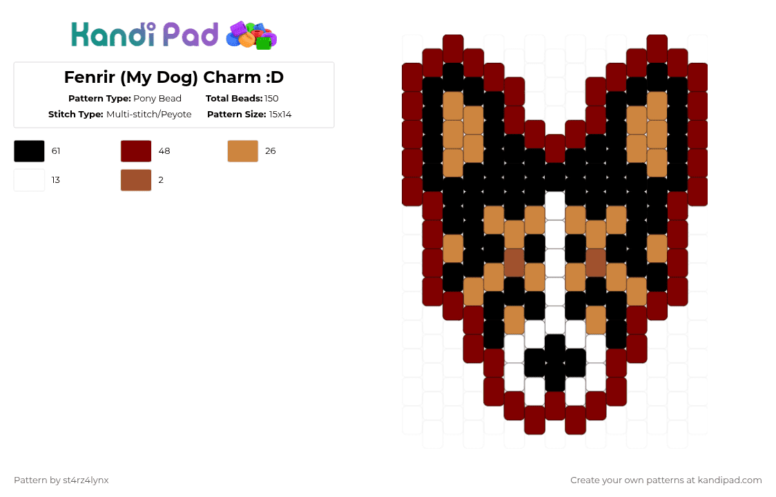 Fenrir (My Dog) Charm :D Pony Bead Pattern - Kandi Pad | Kandi Patterns ...