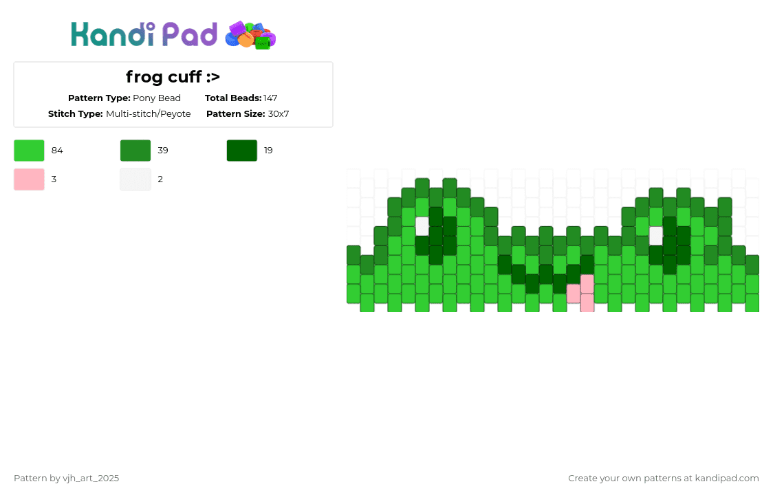 Frog cuff :> Pony Bead Pattern - Kandi Pad | Kandi Patterns, Fuse Bead ...