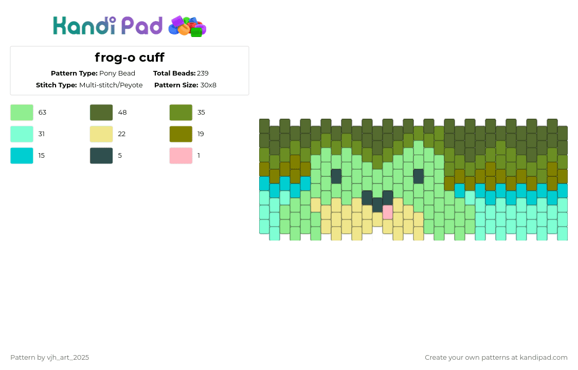 Frog-o cuff Pony Bead Pattern - Kandi Pad | Kandi Patterns, Fuse Bead ...