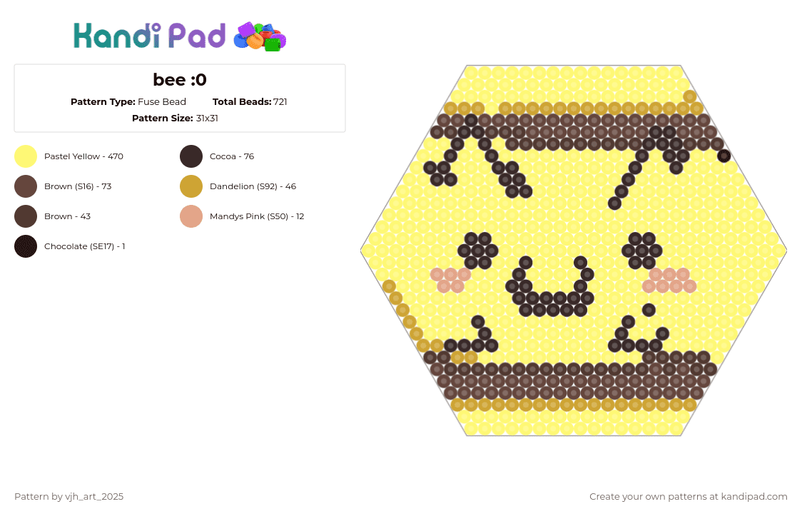 Bee :0 Fuse Bead Pattern - Kandi Pad | Kandi Patterns, Fuse Bead ...