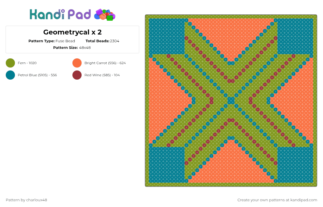 Geometrycal x 2 Fuse Bead Pattern - Kandi Pad | Kandi Patterns, Fuse ...
