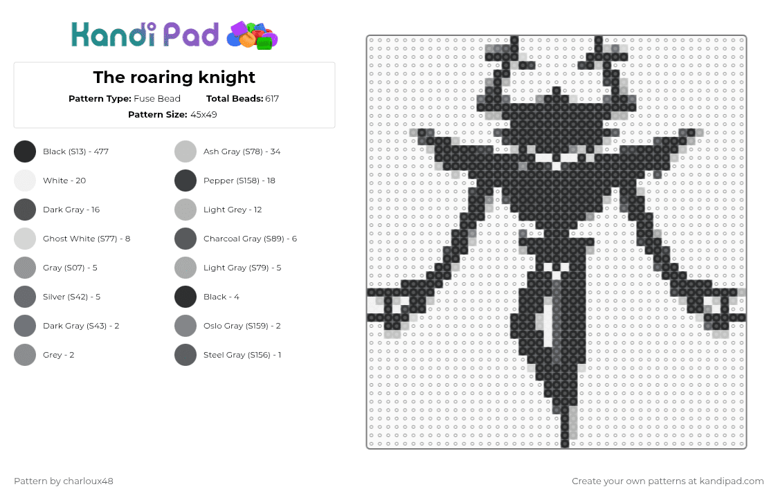 The roaring knight Fuse Bead Pattern - Kandi Pad | Kandi Patterns, Fuse ...