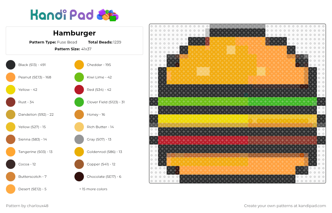 Hamburger Fuse Bead Pattern - Kandi Pad | Kandi Patterns, Fuse Bead ...