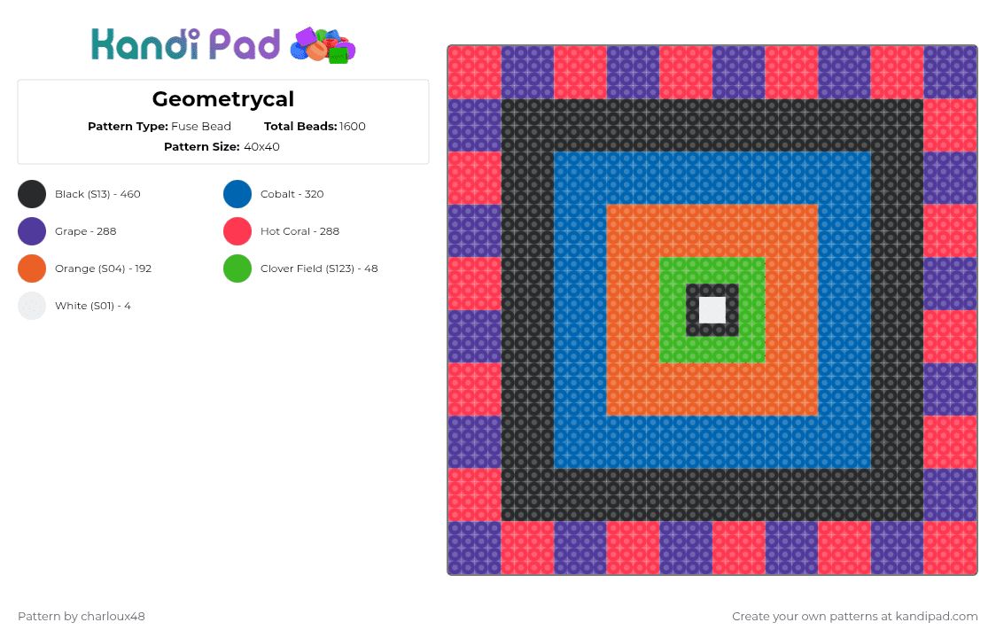 Geometrycal Fuse Bead Pattern - Kandi Pad | Kandi Patterns, Fuse Bead ...
