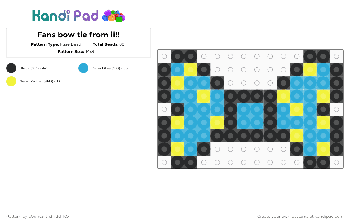 Fans bow tie from ii!! Fuse Bead Pattern - Kandi Pad | Kandi Patterns ...