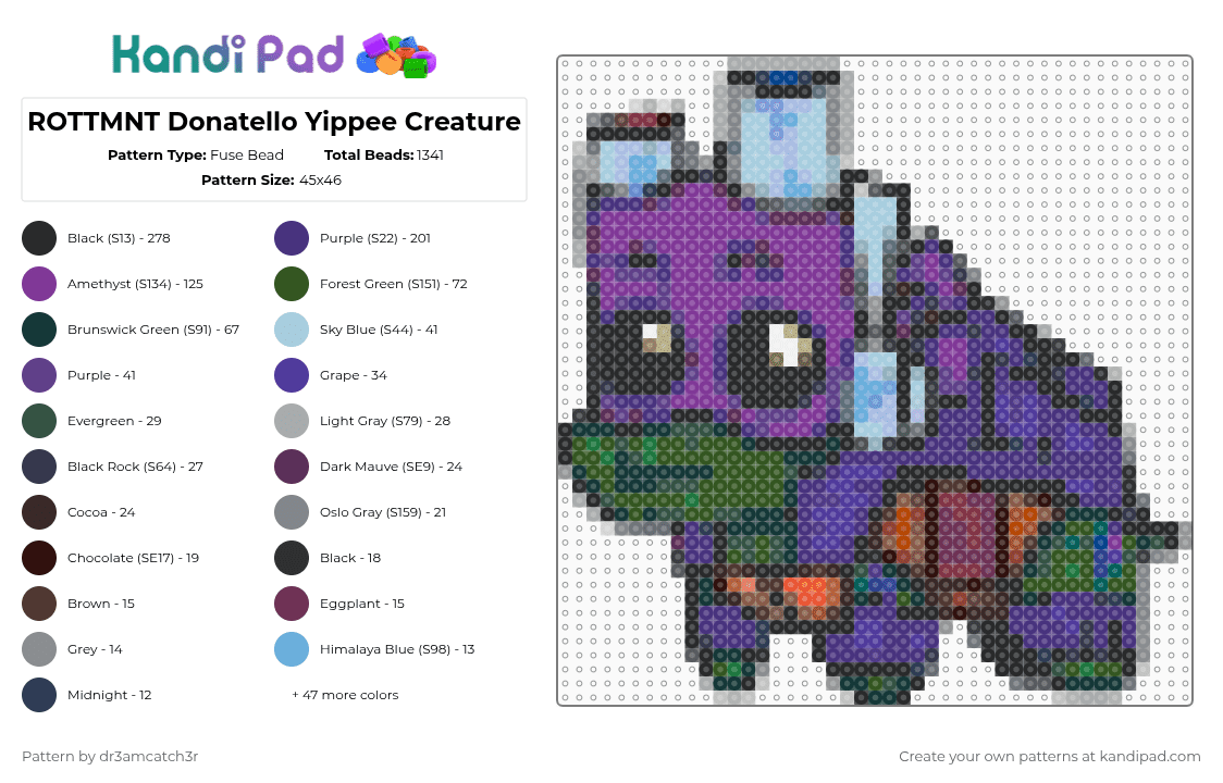 ROTTMNT Donatello Yippee Creature Fuse Bead Pattern - Kandi Pad | Kandi ...