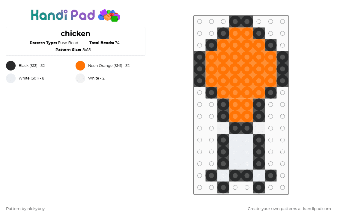 Chicken Fuse Bead Pattern - Kandi Pad | Kandi Patterns, Fuse Bead ...
