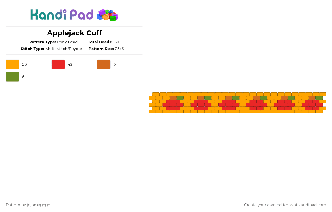 Applejack Cuff Pony Bead Pattern - Kandi Pad | Kandi Patterns, Fuse ...