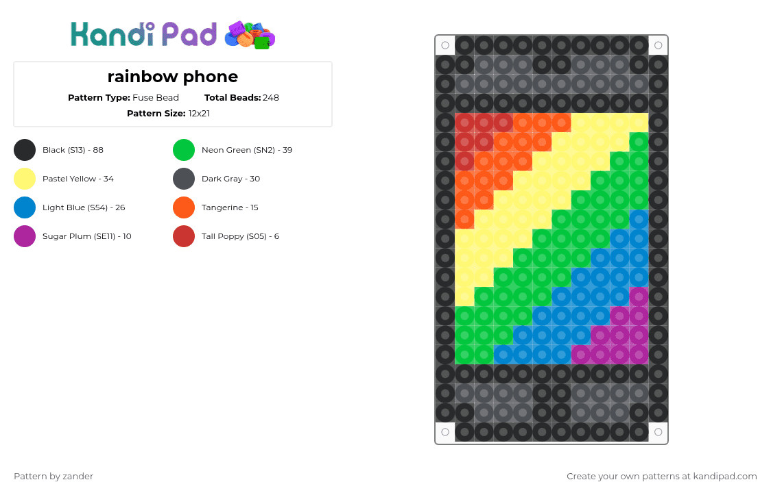 Rainbow phone Fuse Bead Pattern - Kandi Pad | Kandi Patterns, Fuse Bead ...