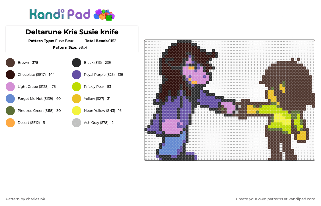 Deltarune Kris Susie knife Fuse Bead Pattern - Kandi Pad | Kandi ...