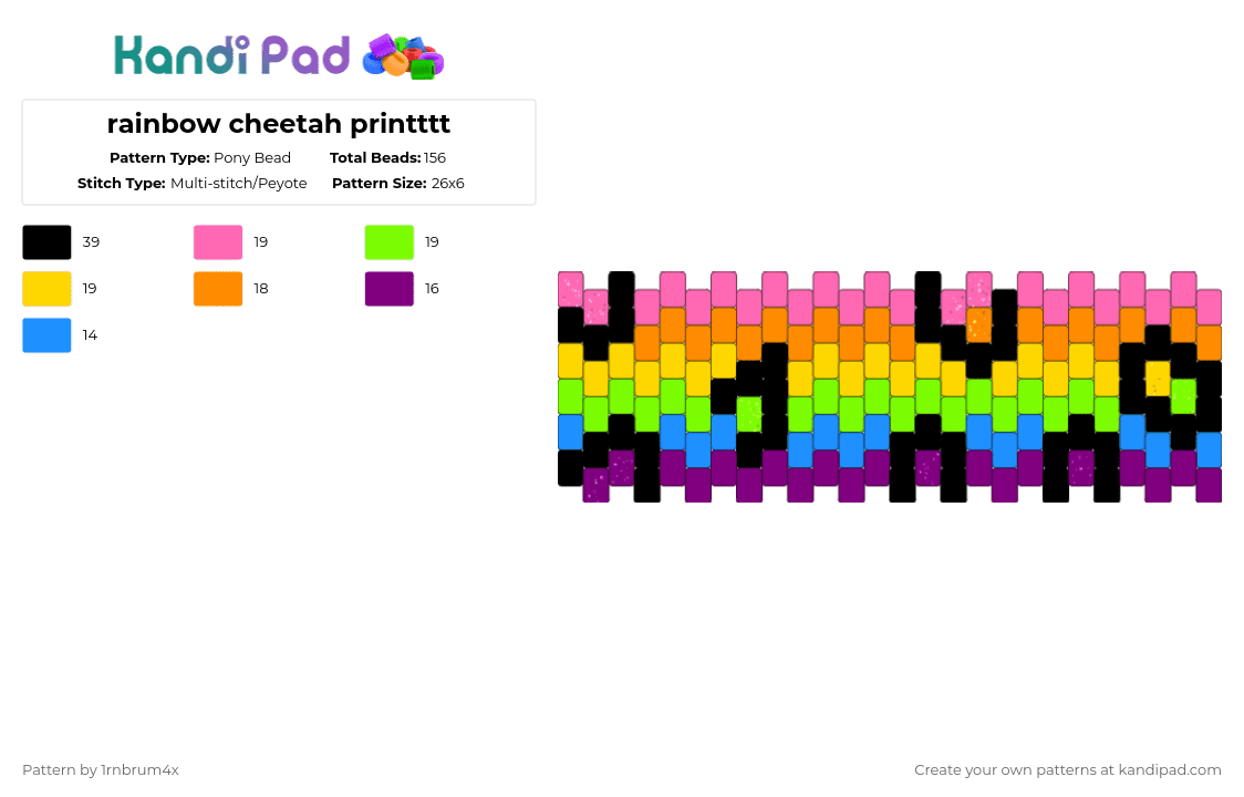 Rainbow cheetah printttt Pony Bead Pattern - Kandi Pad | Kandi Patterns ...