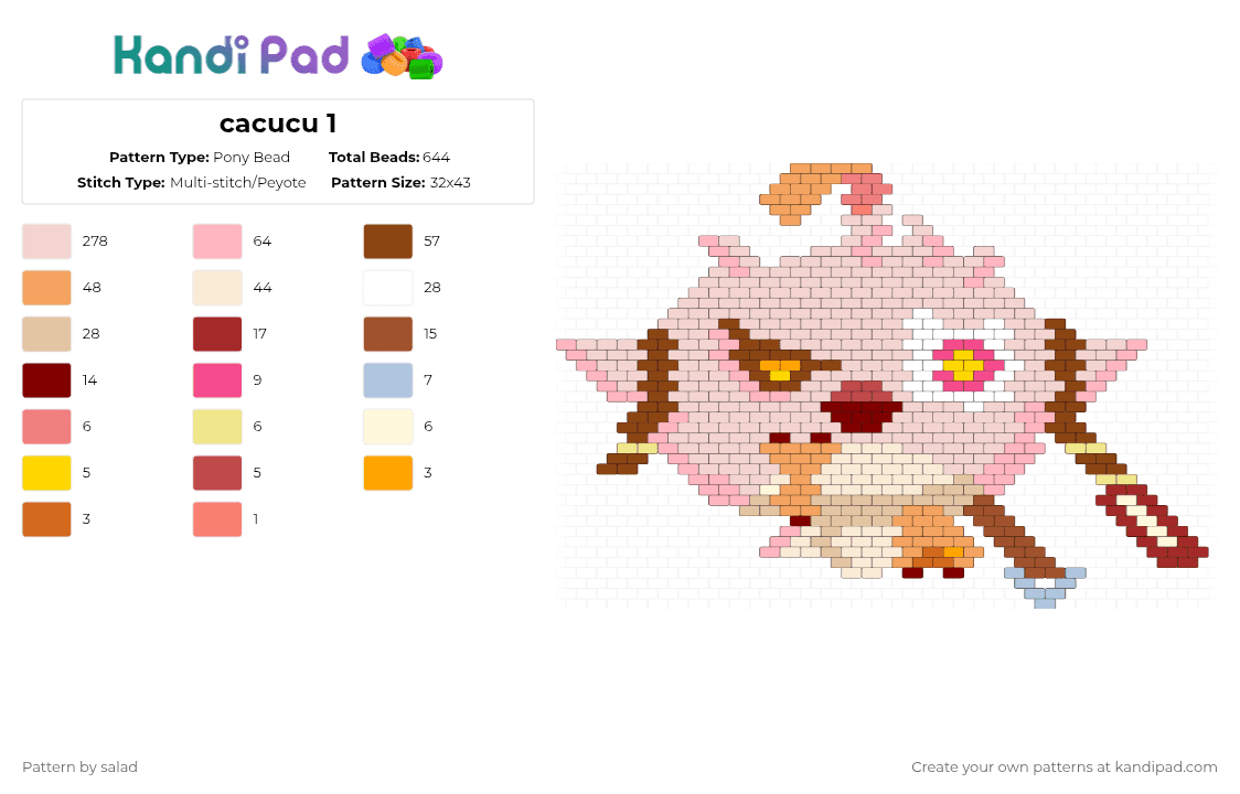 Cacucu 1 Pony Bead Pattern - Kandi Pad | Kandi Patterns, Fuse Bead ...