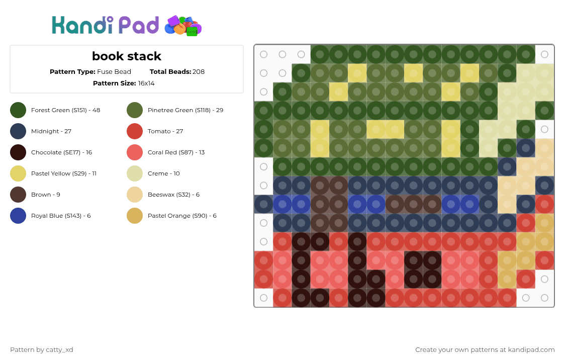 Book stack Fuse Bead Pattern - Kandi Pad | Kandi Patterns, Fuse Bead ...