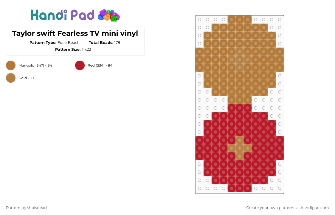 Taylor swift Fearless TV mini vinyl Fuse Bead Pattern - Kandi Pad ...