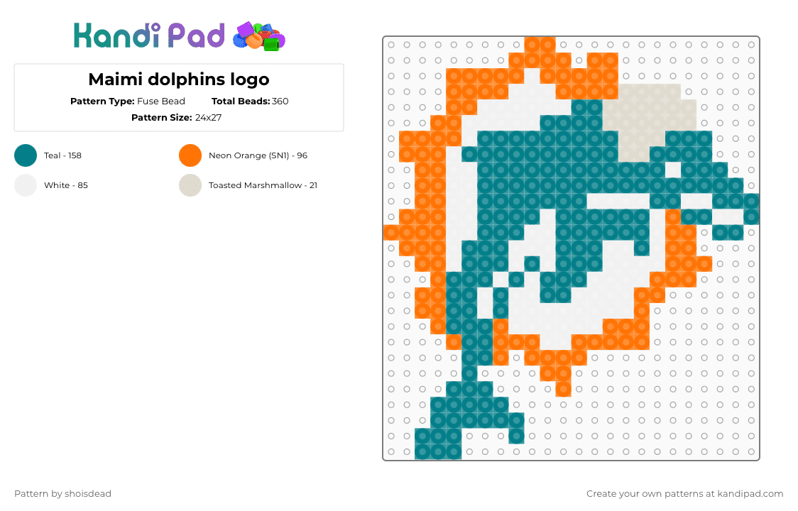 Maimi dolphins logo Fuse Bead Pattern - Kandi Pad | Kandi Patterns ...