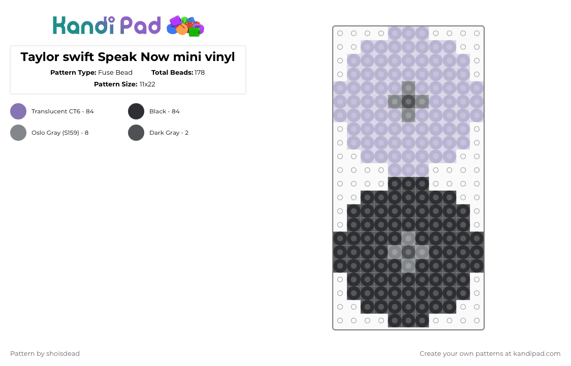 Taylor swift Speak Now mini vinyl Fuse Bead Pattern - Kandi Pad | Kandi ...