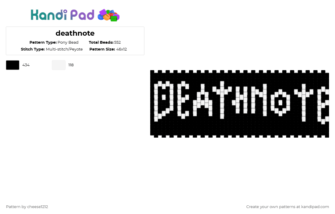 Deathnote Pony Bead Pattern - Kandi Pad | Kandi Patterns, Fuse Bead ...
