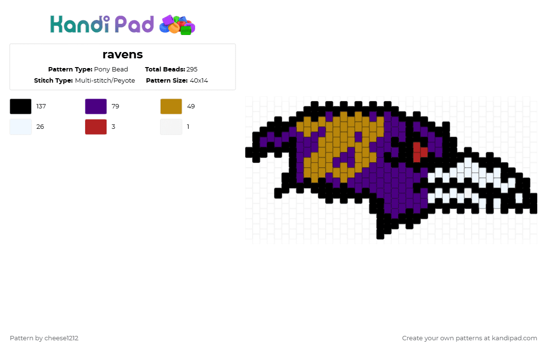 Ravens Pony Bead Pattern - Kandi Pad | Kandi Patterns, Fuse Bead ...