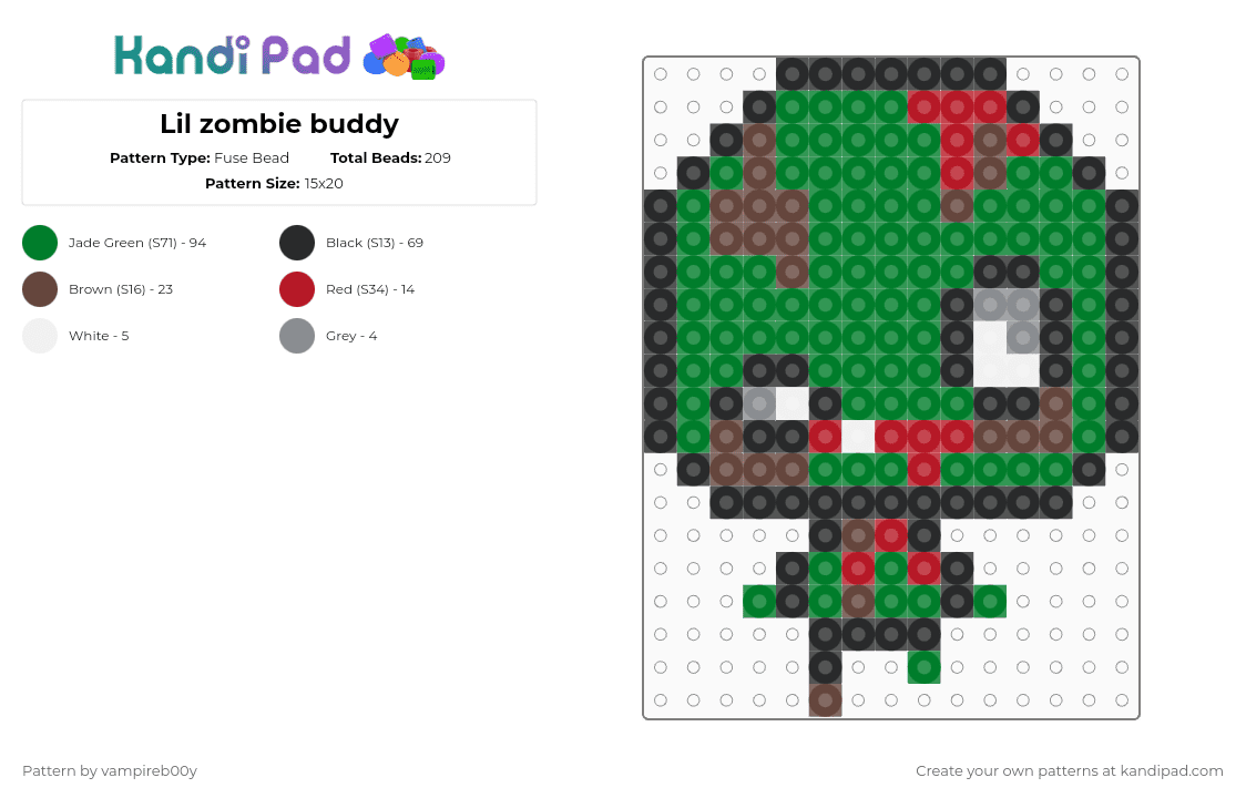 Lil zombie buddy Fuse Bead Pattern - Kandi Pad | Kandi Patterns, Fuse ...