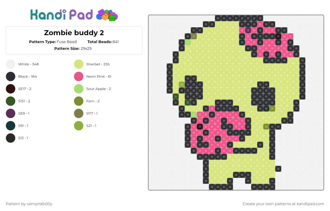 Zombie buddy 2 Fuse Bead Pattern - Kandi Pad | Kandi Patterns, Fuse ...