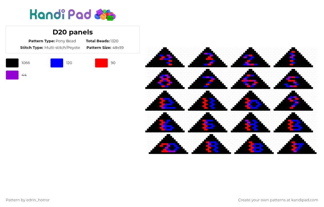 D20 panels Pony Bead Pattern - Kandi Pad | Kandi Patterns, Fuse Bead ...