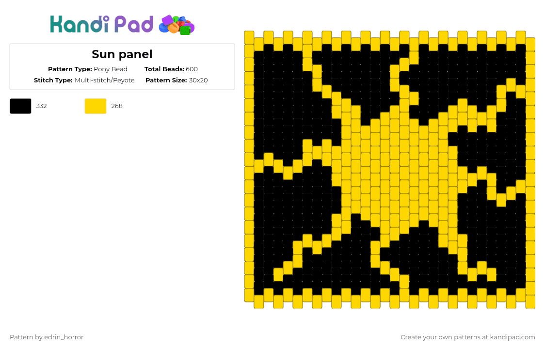 Sun panel Pony Bead Pattern - Kandi Pad | Kandi Patterns, Fuse Bead ...