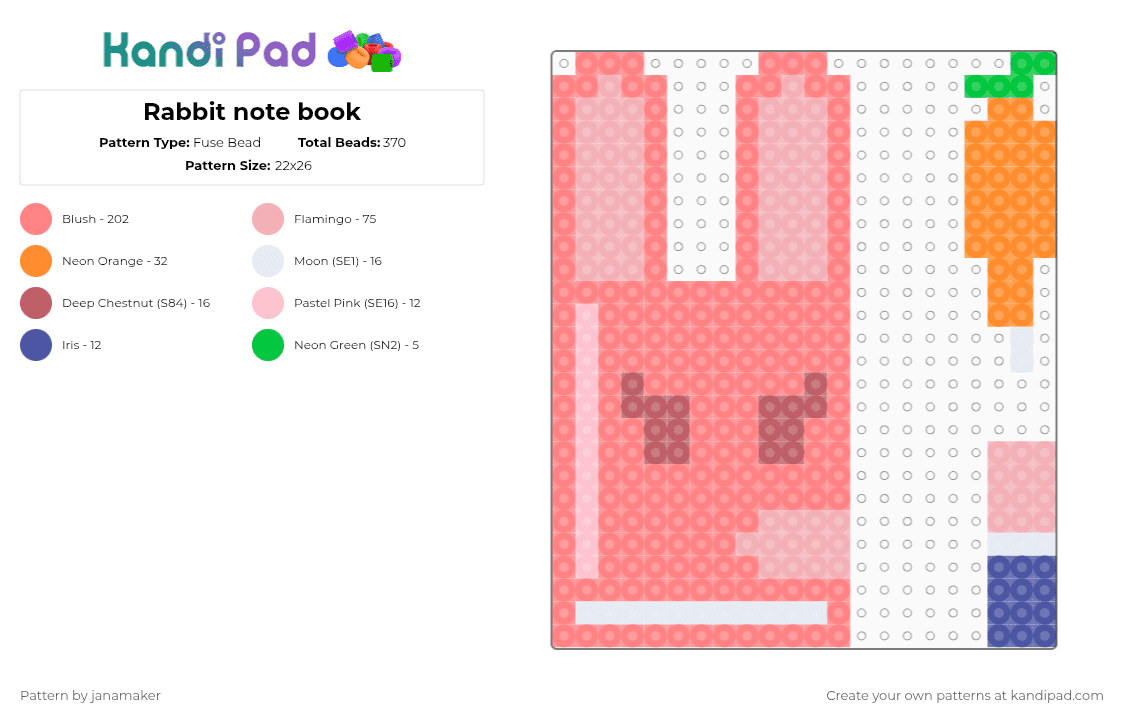 Rabbit note book Fuse Bead Pattern - Kandi Pad | Kandi Patterns, Fuse ...
