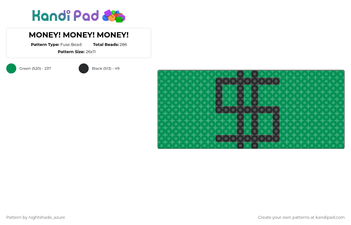 MONEY! MONEY! MONEY! Fuse Bead Pattern - Kandi Pad | Kandi Patterns ...