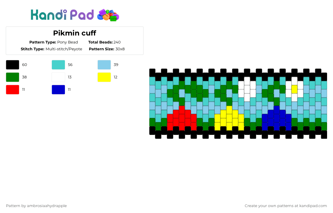 Pikmin cuff Pony Bead Pattern - Kandi Pad | Kandi Patterns, Fuse Bead ...