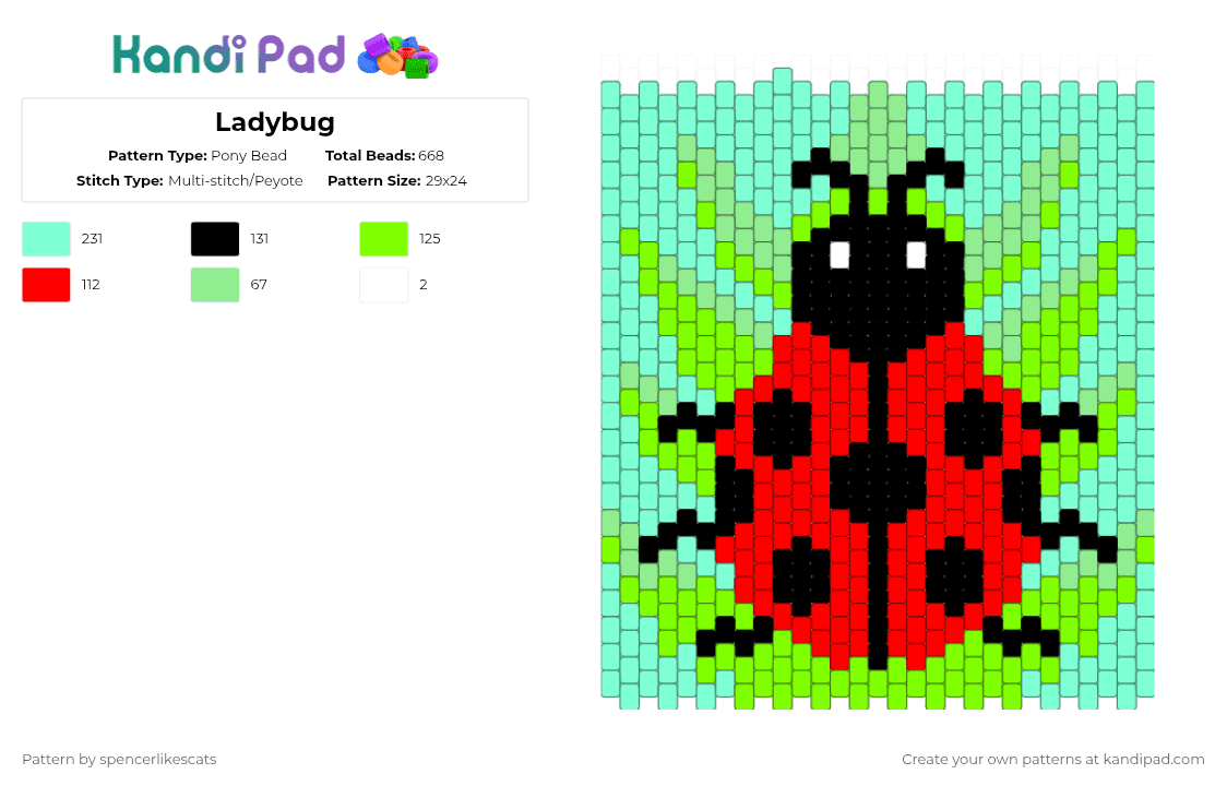 Ladybug Pony Bead Pattern - Kandi Pad | Kandi Patterns, Fuse Bead ...