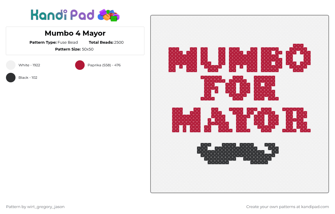 Mumbo 4 Mayor Fuse Bead Pattern - Kandi Pad | Kandi Patterns, Fuse Bead ...
