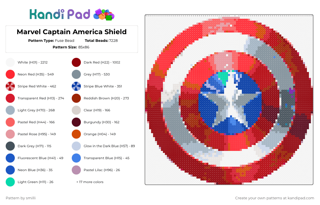 Marvel Captain America Shield Fuse Bead Pattern - Kandi Pad | Kandi ...