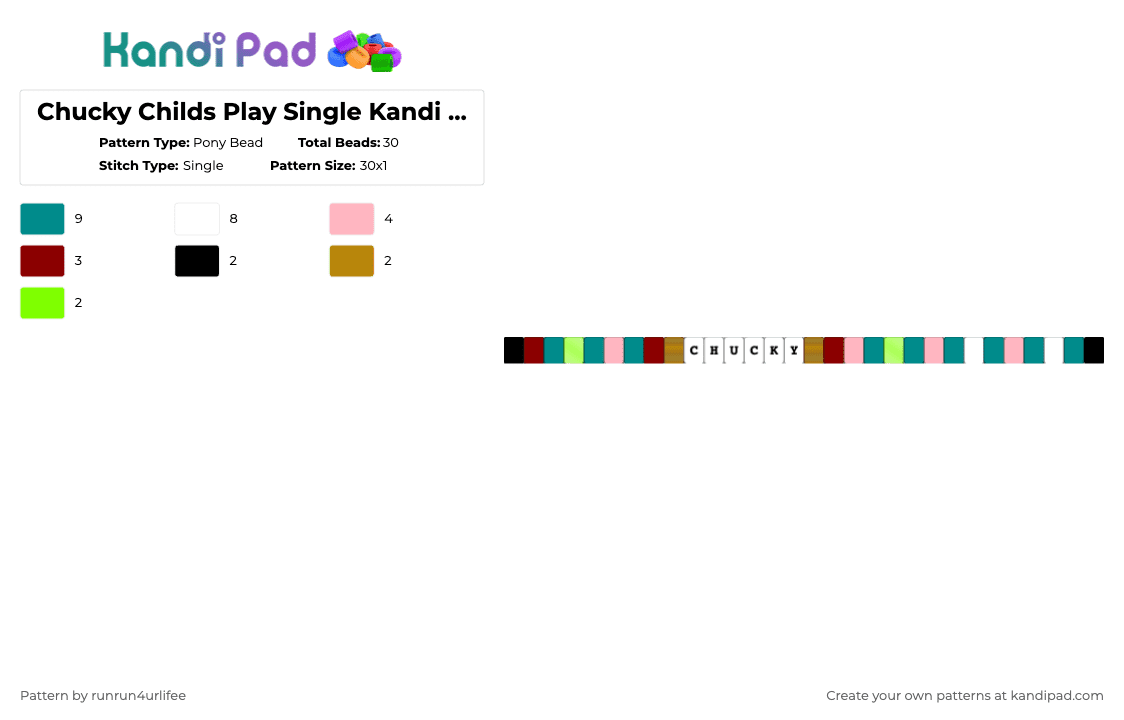Chucky Childs Play Single Kandi Bracelet Pony Bead Pattern - Kandi Pad ...