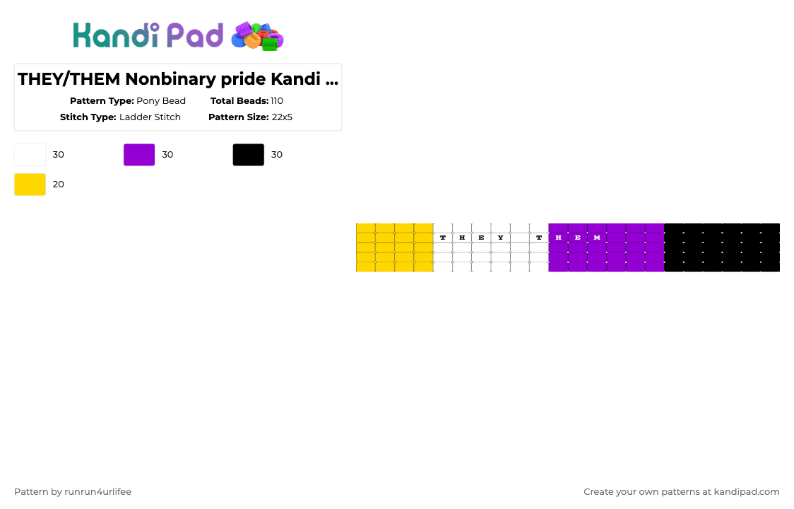 THEY/THEM Nonbinary pride Kandi Cuff Pony Bead Pattern - Kandi Pad ...
