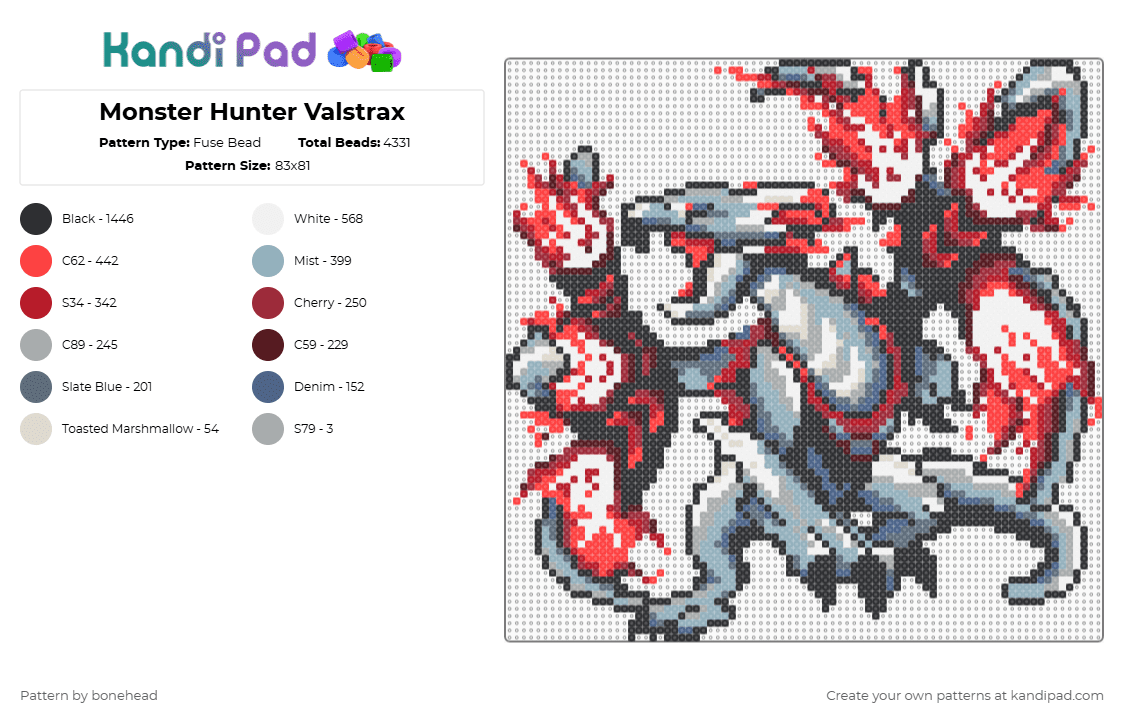 Monster Hunter Valstrax Fuse Bead Pattern - Kandi Pad | Kandi Patterns ...