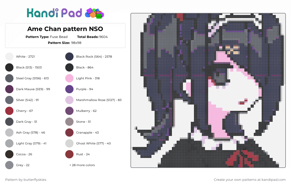 Ame Chan pattern NSO Fuse Bead Pattern - Kandi Pad | Kandi Patterns ...